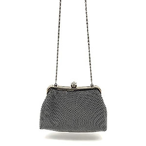 Women clutch small metal beaded mesh evening purse bag for Cocktail Party Prom Wedding Banquet (Gun Metal)