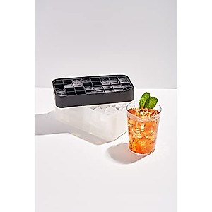 W&P Ice Box Silicone Ice Cube Tray with Lid, Holds 96 Cubes, Space-Saving Stackable Design, Dishwasher Safe, Charcoal