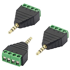 GELRHONR 3.5mm 4 Screw Terminal Adapter, 1/8 Inch 4 Pole Stereo TRRS Audio Plug Solderless Converter for Headphone Headset and Earphone（3-Pack）