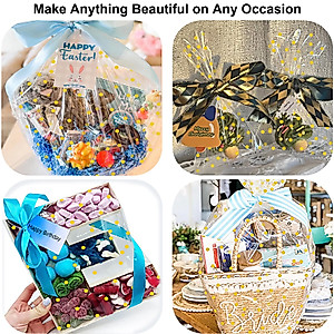 SYOGUA 100ft X 34in Extra Wide Clear Cellophane Wrap with Gold Polka Dots, Transparent Thicker Clear Cellophane Wrapping Paper, Clear Gift Wrap Cellophane Roll for Baskets, Treats, Holiday, Christmas Gifts