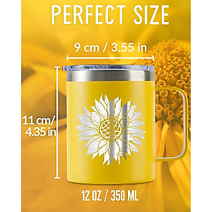 Onebttl Sunflower Gifts for Sunflower Lovers, 12oz Insulated Stainless Steel Coffee Mug with Lids, Best Sunflower Gifts for Best Friend, Christmas, Birthday