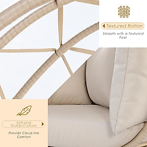 NICESOUL® Double Wicker Rocking Egg Chair, Oversized Egg Basket Lounge Chair for 2 Persons, Patio Gliding Egg Chair with Legs Thick Cushions 500 Lbs Large Loveseat for Indoor Outdoor Beige with Cover