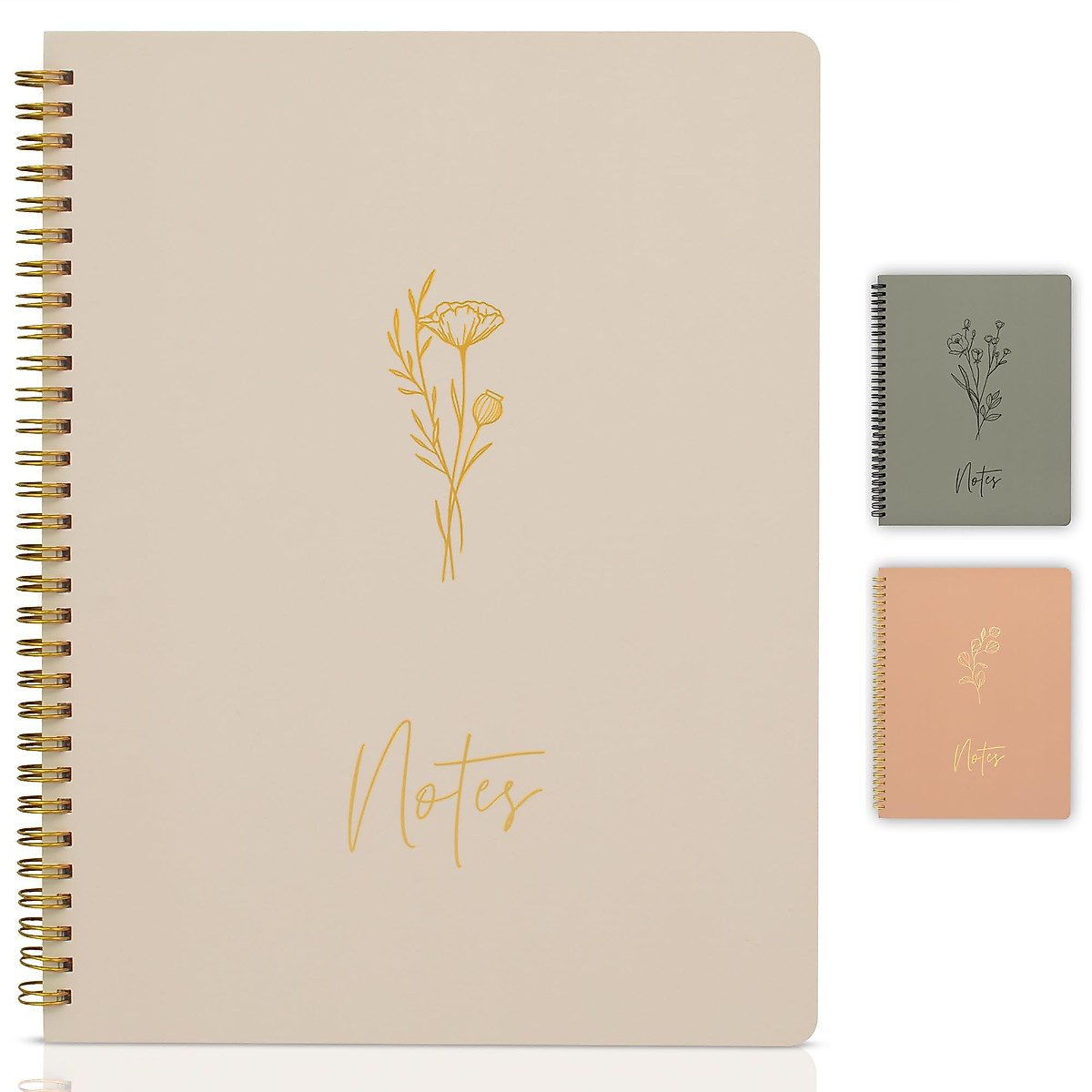 Aesthetic Spiral Notebook Journal For Women - Cute Beige 10.5" x 8.5" College Ruled Notebook With Large Pockets And Lined Pages - Perfect to Stay Organized and Boost Productivity at Work or School