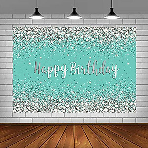 Breakfast Blue and Sliver Birthday Photography Backdrop Sweet 16th 21st Shiny Diamonds Background Girls Adult Women Happy Birthday Party Decorations Cake Table Banner Photo Booth Props 5x3ft