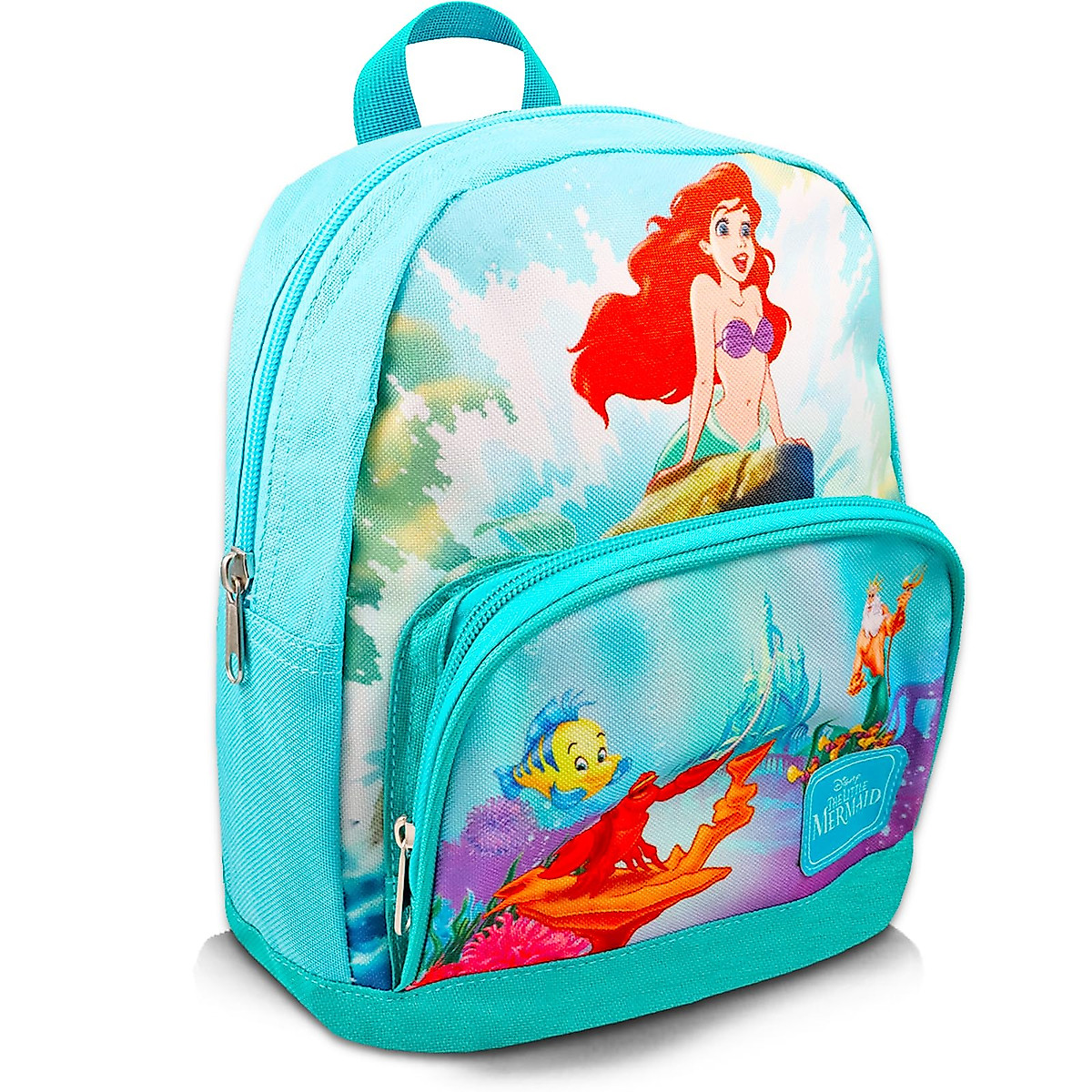 The Little Mermaid Mini Backpack Set - 10” Canvas Ariel Backpack with Front Pocket and Bottle | Little Mermaid Backpack Bundle