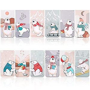 12 Pieces Christmas Magnetic Bookmarks Cute Bookmarks for Kids Magnet Page Clips Bookmark with Polar Bear Pattern Magnetic Page Markers for Kids Birthday Presents Classroom Prizes Students School