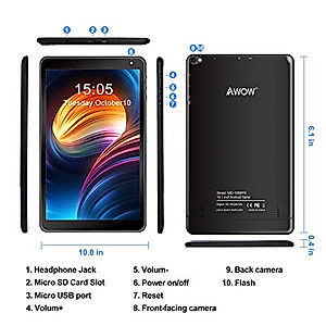 AWOW Tablet 10.1 inch Android Tablet, 1.5GHz Quad Core, 2GB RAM, 16GB ROM, 1280 x 800 HD IPS, 0.3MP & 2MP Camera, Android 10（Go Edition）, 2.4G WiFi, Bluetooth 4.0, 5000mAh Battery Capacity