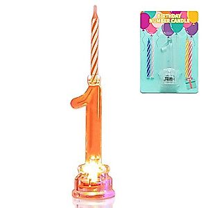 Novelty Place Multicolor Flashing Number Candle Set, Color Changing LED Birthday Cake Topper with 4 Wax Candles (Number 1)