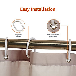 Amazon Basics Fabric Shower Curtain with Grommets and Hooks - 72 x 72 Inch, Large Light Brown, Beige
