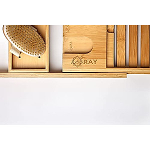 Bathtub Caddy Tray for Bath- Bamboo Adjustable Bathtub Caddy Tray- Free Body Brush- Suitable for Luxury Spa or Reading- Shower Tray - Bathroom Tray Organizer - Accessories for Bathroom