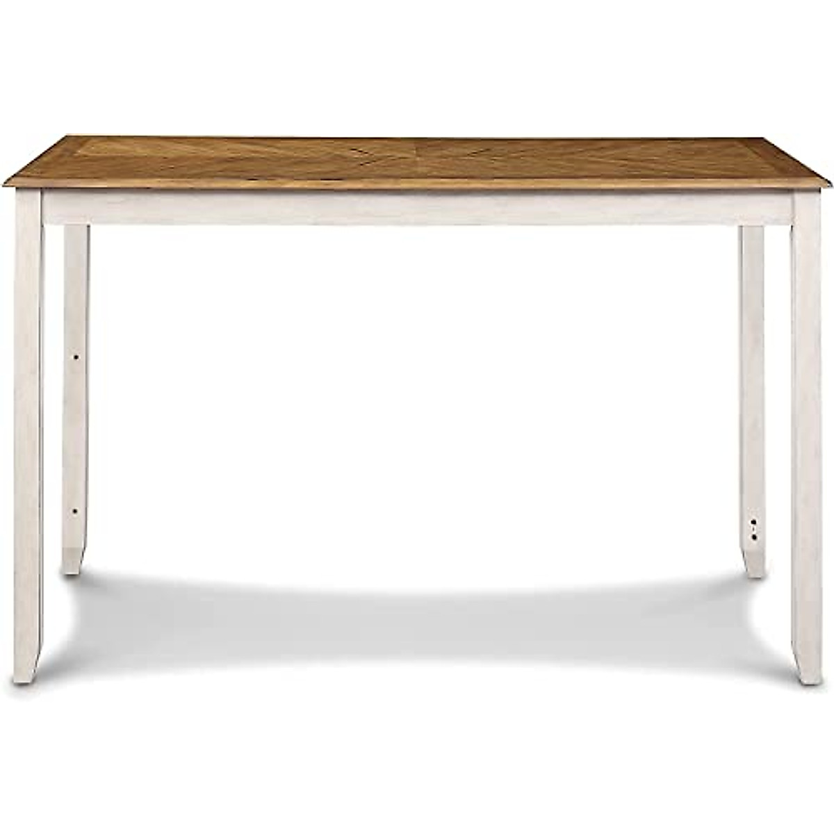 New Classic Furniture Amy Farmhouse Kitchen Counter Island Dining Table for 4 with Storage Shelf & USB Chargers, Two Tone Vintage White/Brown