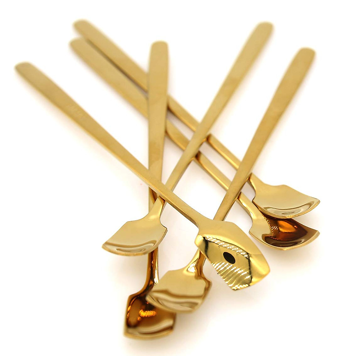 6 PCs Stainless Steel Mixing Spoon with Gold Finish - Stirrer Spoon with Shovel-Shaped Head for Coffee, Ice Tea, Soft Drink, Cocktail, Length 6-1/32-Inch (15.3 cm)