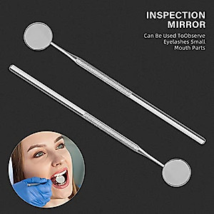 Dental Mirror Stainless Steel with Handle 6.5", Dentist Tool for Teeth Cleaning Plaque, Mouth Inspection, Lash Extension Mirror, Eyelash Extensions Dental Mirror Inspect Instrument Makeup - Pack of 2