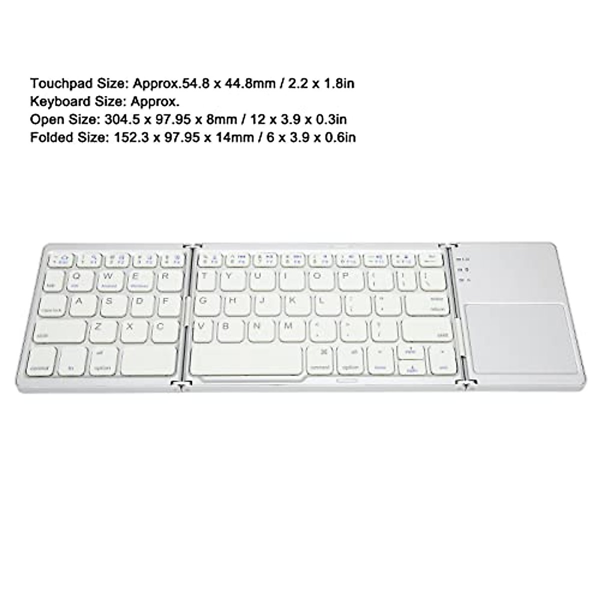 LMOLING Folding BT Keyboard, Wireless Portable Keyboard, 63 Keys Metal Ultra Thin Mini Folding Keyboard with Touchpad for Tablet Smartphones(Silver)