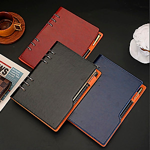 DSKPRTE Update A5 Refillable Leather Notebook for Writing 6-Ring Binder Leather Journal with Pen&Extra Black Ink Refill Lined Travel Journal for Men&Women Hardcover Notebook Daily Planner(Blue)