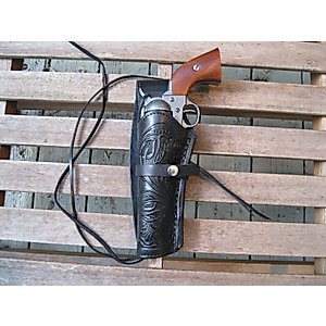 Black Left Handed Tooled Leather Gun Holster