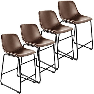 TAVR Furniture Faux Leather Counter Height Stools Set of 4, Armless Island Chairs with Backs for Home Kitchen Dining Room Bar Coffee Shop, Brown