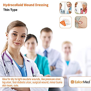 Hydrocolloid Bandage, Hydrocolloid Wound Dressing Thin Type 4'' x 4'' for Light Exudate Wound, Pressure Ulcer, Bed Sore, Surgical Wound,Superficial Wound, 10 Pack by EalionMed