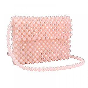 Women Shoulder Bag Girls Pearl Purse Tote bag Handmade Weave Beaded Crossbody Bag for Daily Evening Party (Pink)