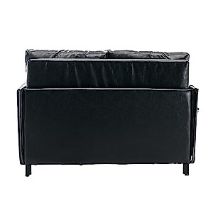 FANYE Black PU Leather Tufted Both Side Pockets Storage Basket, 46.06”29.92”31.10