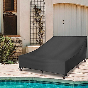 Double Chaise Lounge Cover, 420D Oxford Chaise Lounge Covers Outdoor Waterproof Protective Patio Double Wide Chaise Lounge Chair Dustproof Cover 82"L X 58"W X 34"H, Black