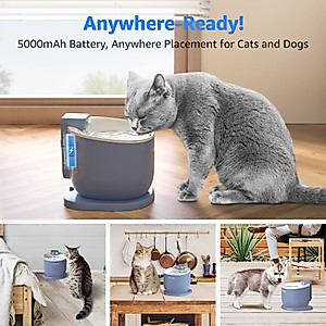 Cat Water Fountain: ELS PET 5000mAh Battery Operated Cat Fountain, 2.5L/84oz Wireless Pet Water Fountain with Motion Sensor, Cordless Cat Water Dispenser for Cats, Dogs, Multi Pets