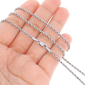 Nuragold 10k White Gold 1.8mm Rope Chain Diamond Cut Pendant Necklace, Womens Mens Jewelry 14" 16" 18" 20" 22" 24" 26" 28" 30"