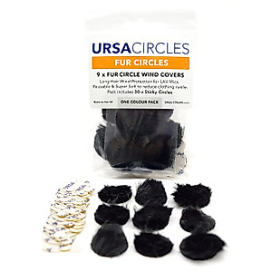 URSA Fur Circles - Mini Windshields for Lavalier/Lapel Microphones. Reduce Wind Noise & Clothing Rustle. Compatible with Sennheiser, RODE, Sanken, Tascam & More (9x Circles + 30x Stickies, Black)