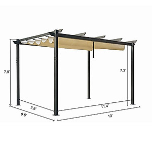Kozyard Morgan Outdoor Extra-Large Gray Aluminum Frame Pergola with Sunshade Canopy (10'x13', Beige)