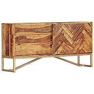 Festnight Sideboard Buffet Cabinet with 3 Storage Drawers Sheesham Wood Iron Legs End Side Table for Living Room, Kitchen, Home Furniture 46.5 x 11.8 x 23.6 Inches (W x D x H)