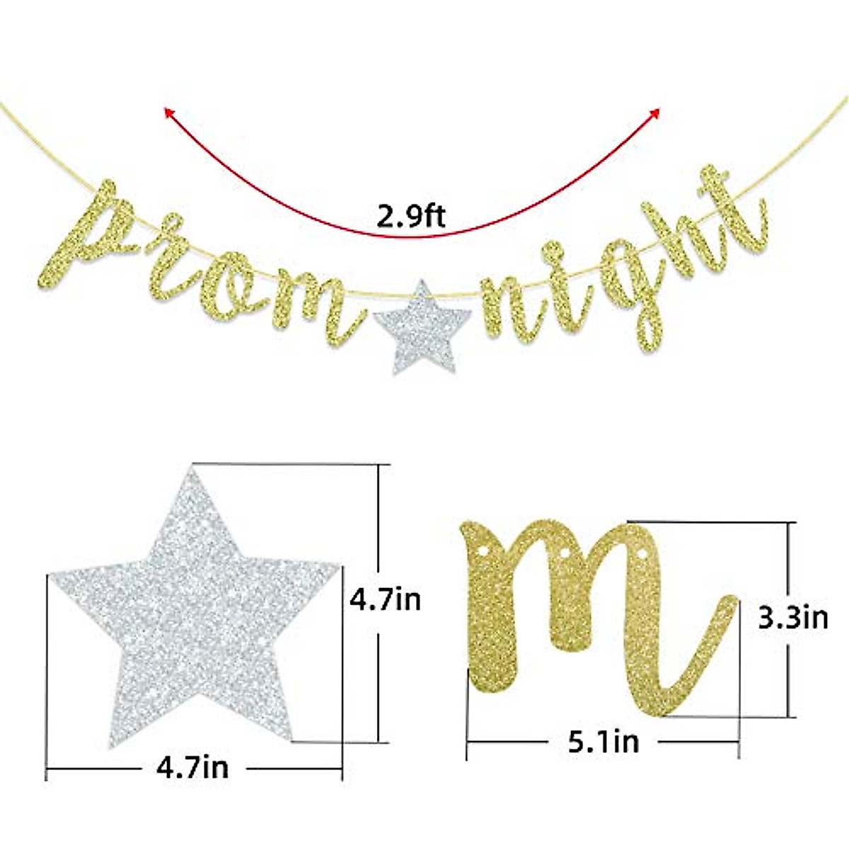 Prom Night Banner, Gold Glitter High School Prom Letter Banner, Prom Photo Prop, Prom, Graduation, Birthday Decoration (Gold)