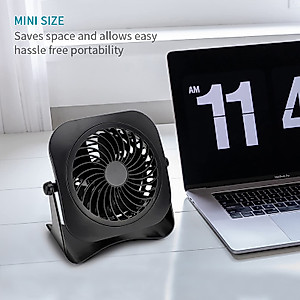 4 Inch Mini USB Desk Fan Quiet, 2 Speeds, Lower Noise, USB Powered, 360° Up and Down, 3.8 ft Cable, Powerful Desktop Fan for Home Office Room
