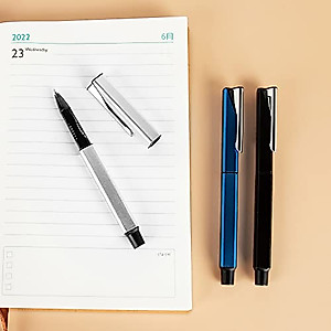 WELLDO Ballpoint Pen Black Square Gel Pens Metal Barrel with Anti-skid Clip, Fine Point 0.5mm EDC Pocket Pen for Office School Writing Studying