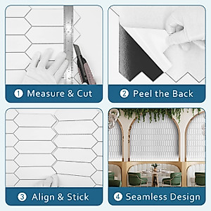 SUNWINGS Backsplash for Kitchen Peel and Stick, Stone Composite Self Adhesive Tiles Long Hexagon Mosaic Wall Tile, 12 Inch x 11.22 Inch 10 Sheets White