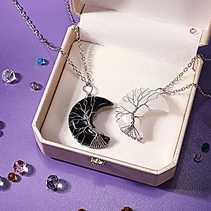 2 Pcs Crystal Necklaces Life Tree Crescent Moon Necklace Quartz Moon Jewelry Gemstone Pendant for Women ()