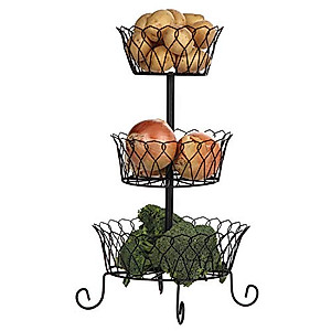 Trenton Gifts Three Tier Wire Basket | Black | Great For Fruits, Vegetable & More