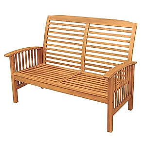 Walker Edison Rendezvous Modern Solid Acacia Wood Patio Loveseat with Cushions, 47 Inch, Brown