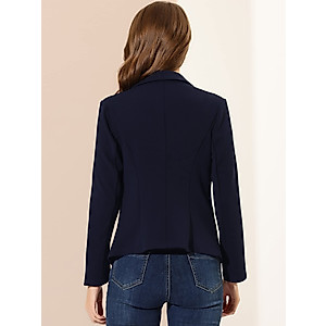 Allegra K Women's Work Office Lapel Collar Stretch Jacket Suit Blazer X-Small Navy Blue