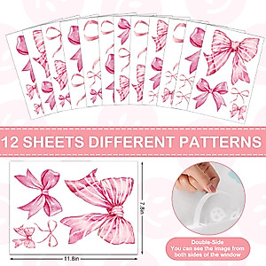 Whaline 12 Sheets Trendy Pink Bow Wall Stickers Light Pink Bow Knot Wall Decals Watercolor Room Mural Stickers for Girls Party Home Nursery, 7.9 x 11.8 Inch