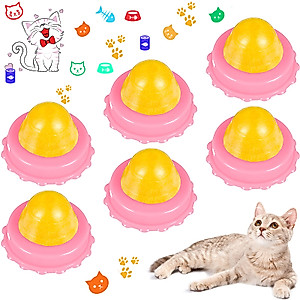 Nuanchu 6 Pieces Cat Snacks Candy Ball Cat Sugar Energy Ball Cat Lickable Treats Balls Cat Catnip Ball Cat Lollipop Wall Cat Treat Balls Toy Edible Cat Treats Candy Ball Kitten Treats Licking Candy