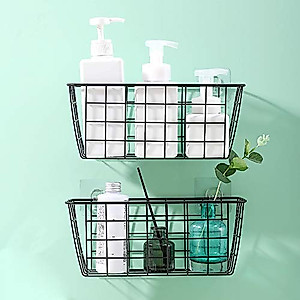 MaraFansie Hanging Kitchen Baskets Wire Storage Basket Adhesive Basket Over the Cabinet Door Organizer No Drilling, for Cabinet Pantry Organization and Kitchen, Bathroom, Storage, 2 Pack, Black