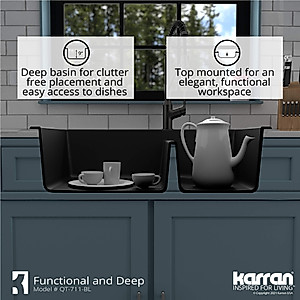 Karran QT-711 Drop-In Quartz Composite 33 in. 1-Hole 60/40 Double Bowl Kitchen Sink Kit in Black