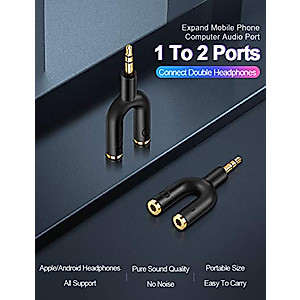 CableCreation Headphone Splitter Adapter, 3.5mm Male to 2 Port 3.5mm Female Y Jack Splitter Adaptor Compatible with Headset, Earphone, iPhone, iPad, iPod,Tablets, MP3 Players&More, Black