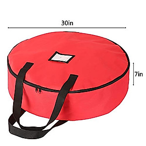 Sattiyrch Christmas Wreath Storage Bag - 600D Canvas Dual Zippered Storage Bag for Holiday Artificial Christmas Wreaths, 2 Stitch-Reinforced Canvas Handles (Red) (30")