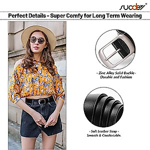 SUOSDEY Fashion Womens Soft Leather Belt, Waist Belt with Pin Buckle for Jeans Pants, black belt,width 1.3"