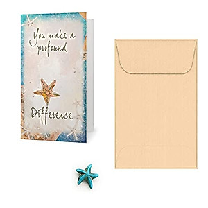Smiling Wisdom - Bulk 30 Sets - Starfish Story You Make a Difference - Employee Appreciation Mini Greeting Card and Keepsake Gift Sets - 90 Pieces (Starfish - Kraft Envelopes)