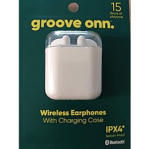 onn. 15 Hours of Playtime White, Wireless Earphones with Charging Case