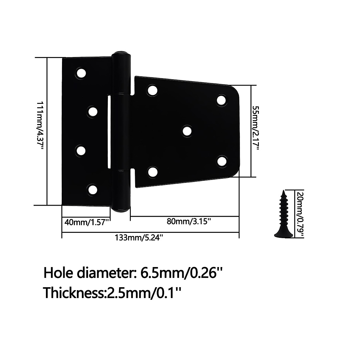 Self Closing Gate Hinges,TTZEZE Heavy Duty Hinges,Black Iron Square Barn Hinges,3.5 Inch Rustproof Shed Hinges Security Hinges,Wrought Hardware for Wood Fence Cabinet with Screws 3.5" - 4 Pack