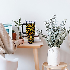 PERRIFIC Sunflower Tumbler 40 oz Tumbler with Handle and Straw Lid Leak Proof - Sunflower Coffee Mug Travel Cup Insulated for Hot Cold Ice Drink - Mother's Day Birthday Sunflower Gifts for Women Cup