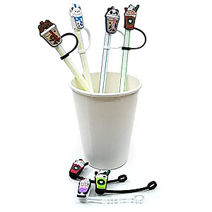 Straw Cover Cap 7 Pieces Reusable Silicone Straw Toppers Drinking Straw Tips Lids for 6-8 mm Cute Straws Plugs (Not include Straw) Style1